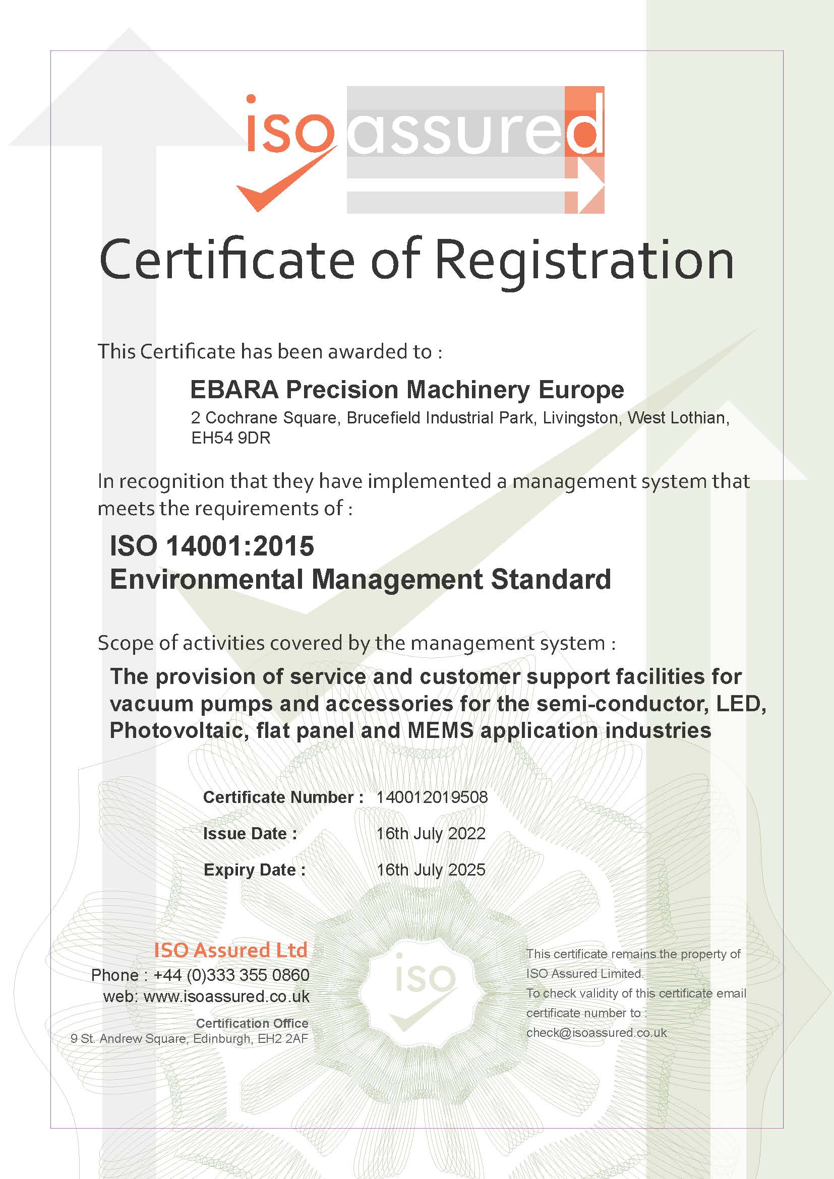 Certifications - EBARA